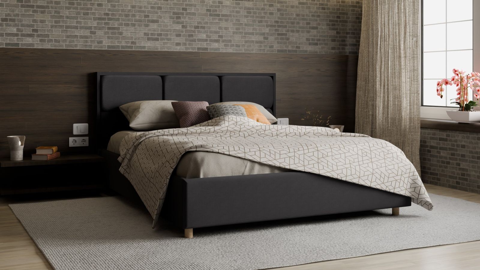 Čalouněná postel Aurora Frame Lift, Wooden Black, Paris Anthracite ...