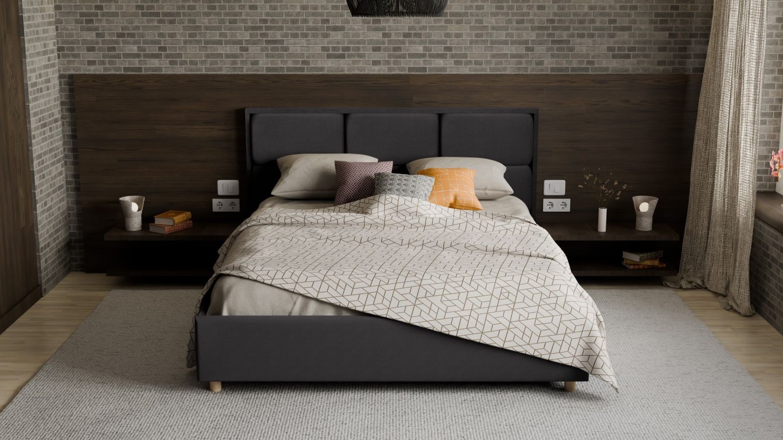 Čalouněná postel Aurora Frame Lift, Wooden Black, Paris Anthracite ...