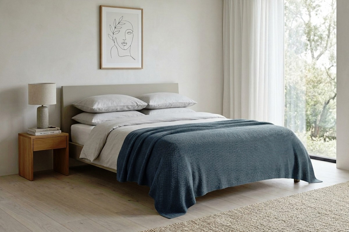 Designový pléd Nordic Knit by Marc O´Polo, 130x170 cm, Smoke blue ...