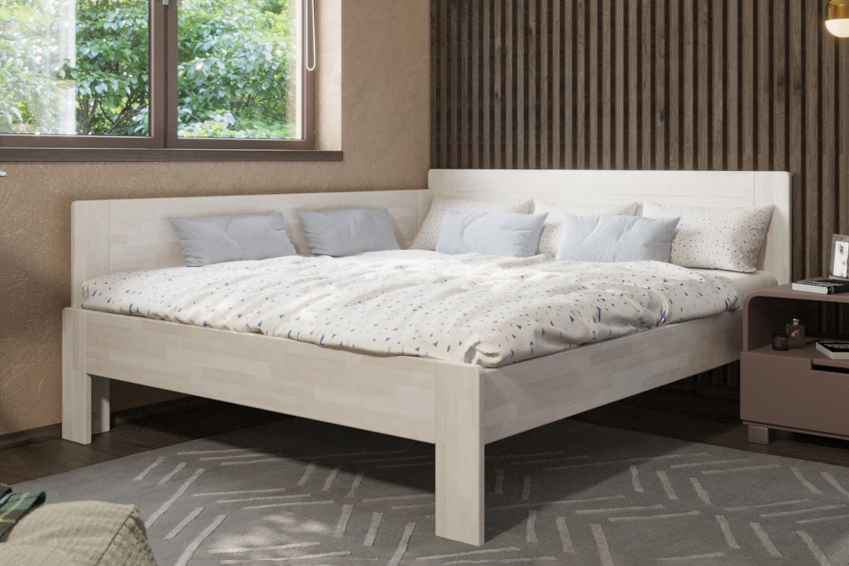 Rohová dřevěná postel Amy, levý roh, provedení BO102 bílá, 160x200 cm ...