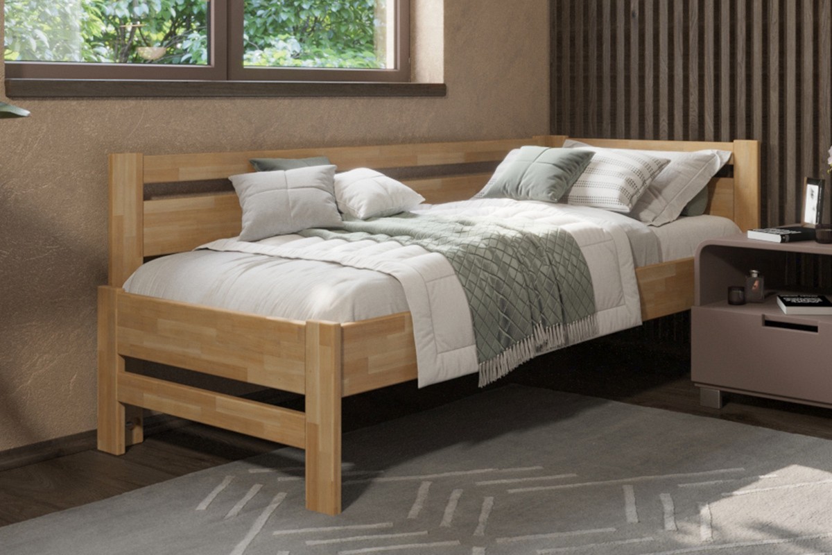 Rohová dřevěná postel Emily, levý roh, provedení D1, 90x200 cm | ProSpánek